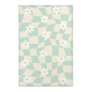 Sage Green Yellow Checkered Rug, Checkerboard Daisy Flower Rug, Cute ...