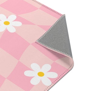 Pink Checkered Rug, Checkerboard Daisy Flower Rug, Preppy Room Decor ...