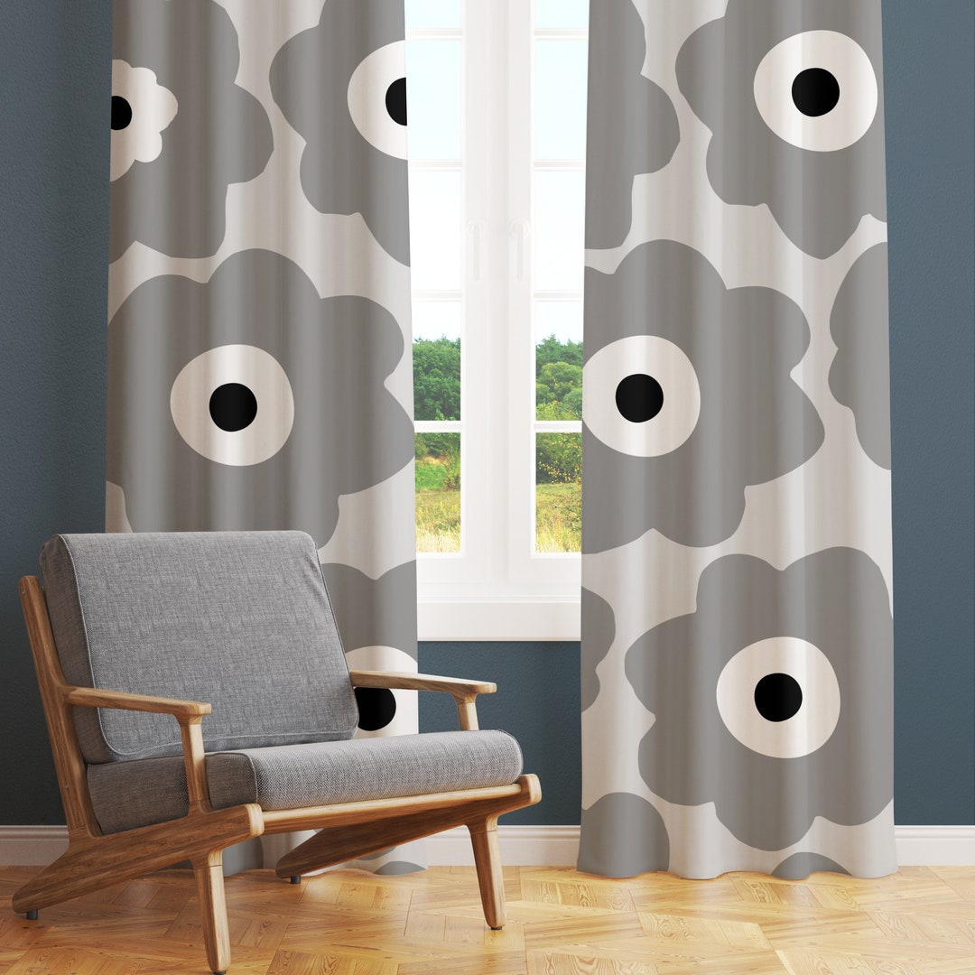 Retro Floral Curtains for Living Room, Funky Poppies Boho Blackout ...
