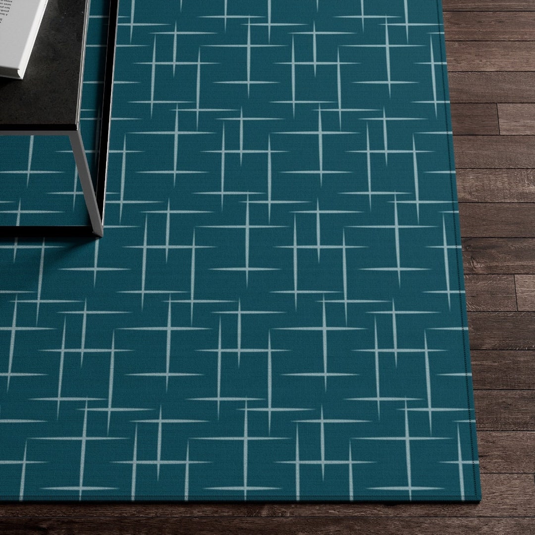 Retro Rug, Mid Century Modern Atomic Starburst Area Rug, Boho Rug, Dark ...