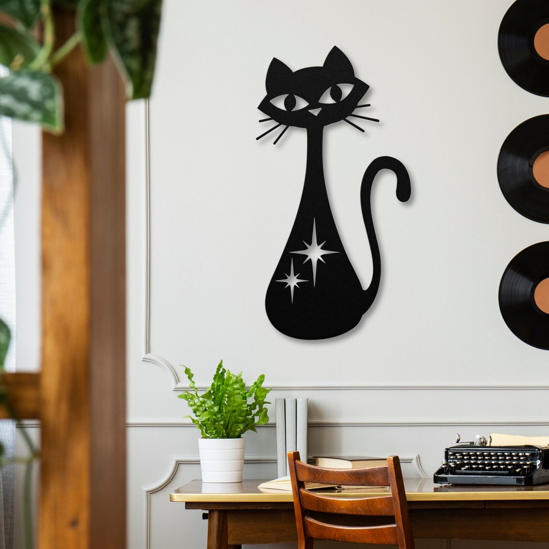 Atomic Cat Mid Century Modern Metal Wall Art, Mcm Starburst Retro Metal ...
