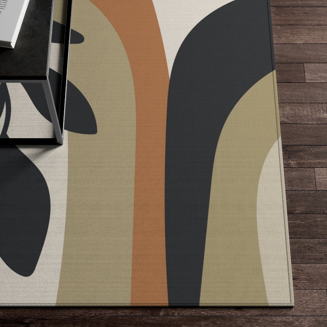 Abstract Rug, Boho Retro Rug, Mid Century Modern Abstract Shapes Area ...