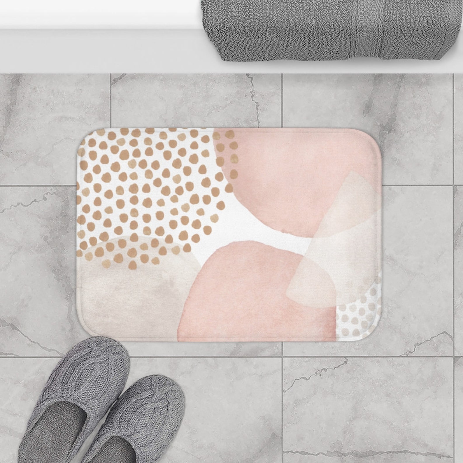 Abstract Art Bath Mat, Non-slip Modern Boho Chic Bath Rug With Organic ...