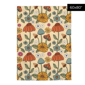 Mushroom Blanket, 70s Magic Mushroom Flower Throw Blanket, Cottagecore ...