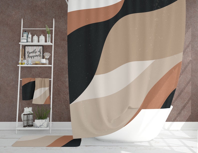 Abstract Art Shower Curtain Burnt Orange Beige And Black Etsy