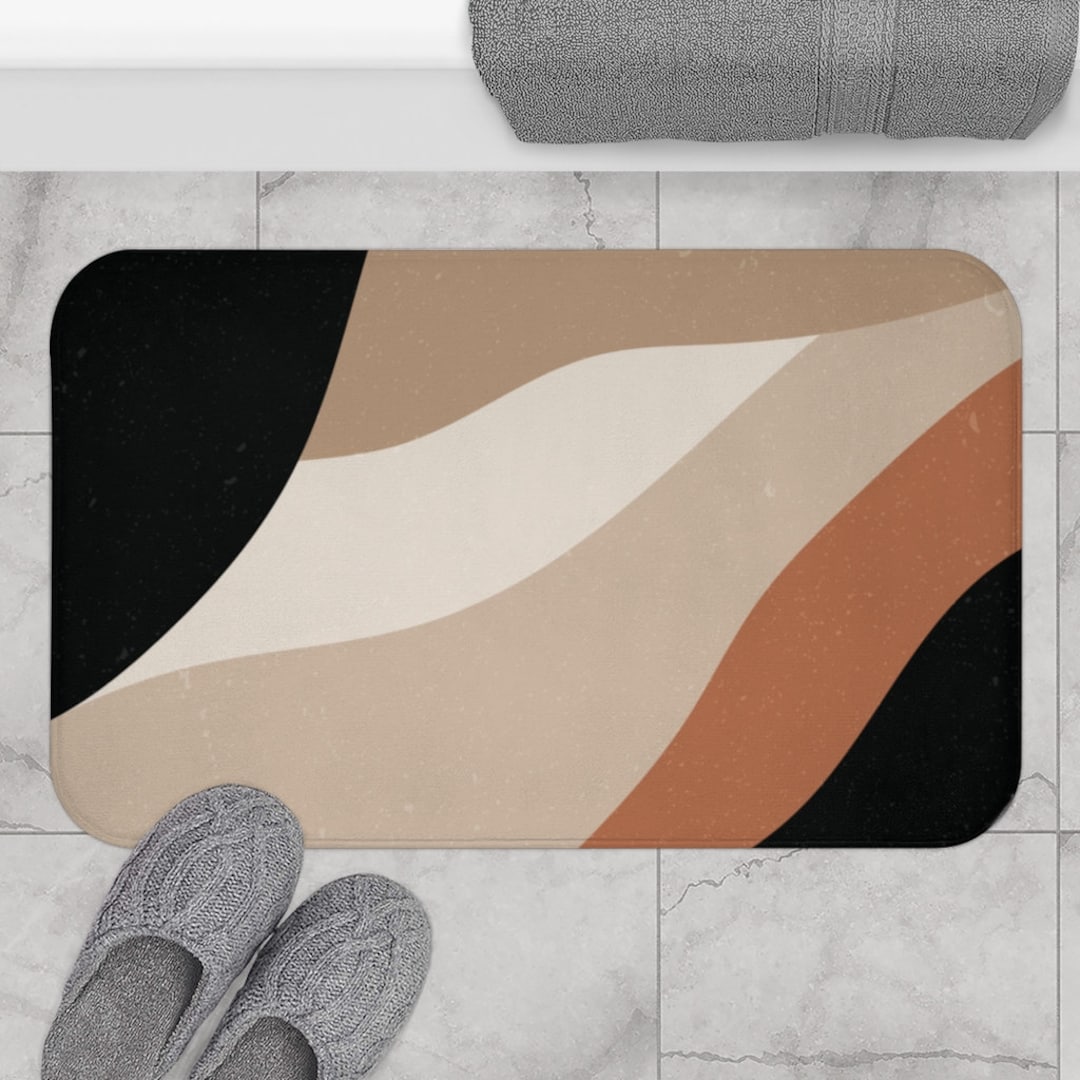 Abstract Art Bath Mat, Non-slip Modern Boho Chic Bath Rug in Beige ...