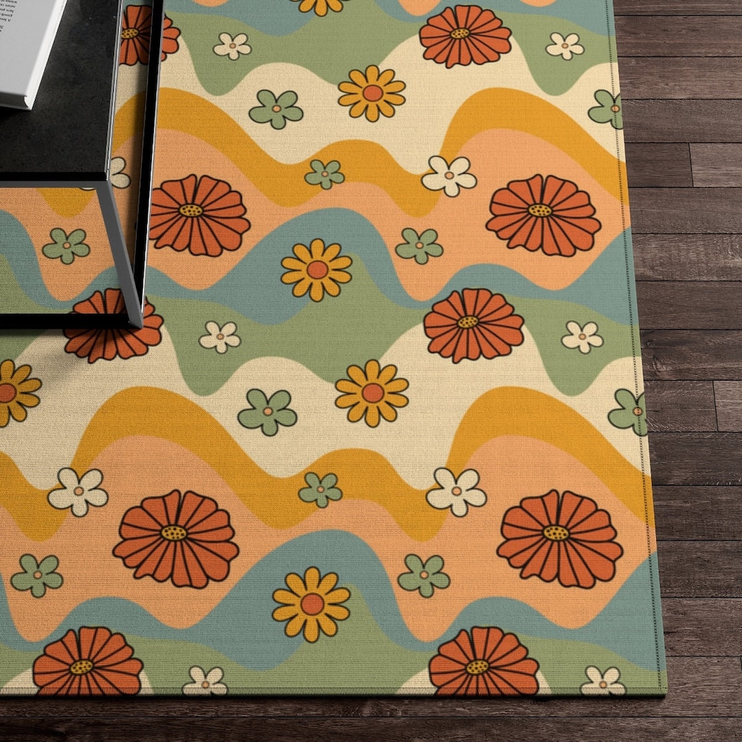 Retro Rug, 70s Rug, Flower Rug, Funky Rug, Trippy Rug, Hippie Rug ...
