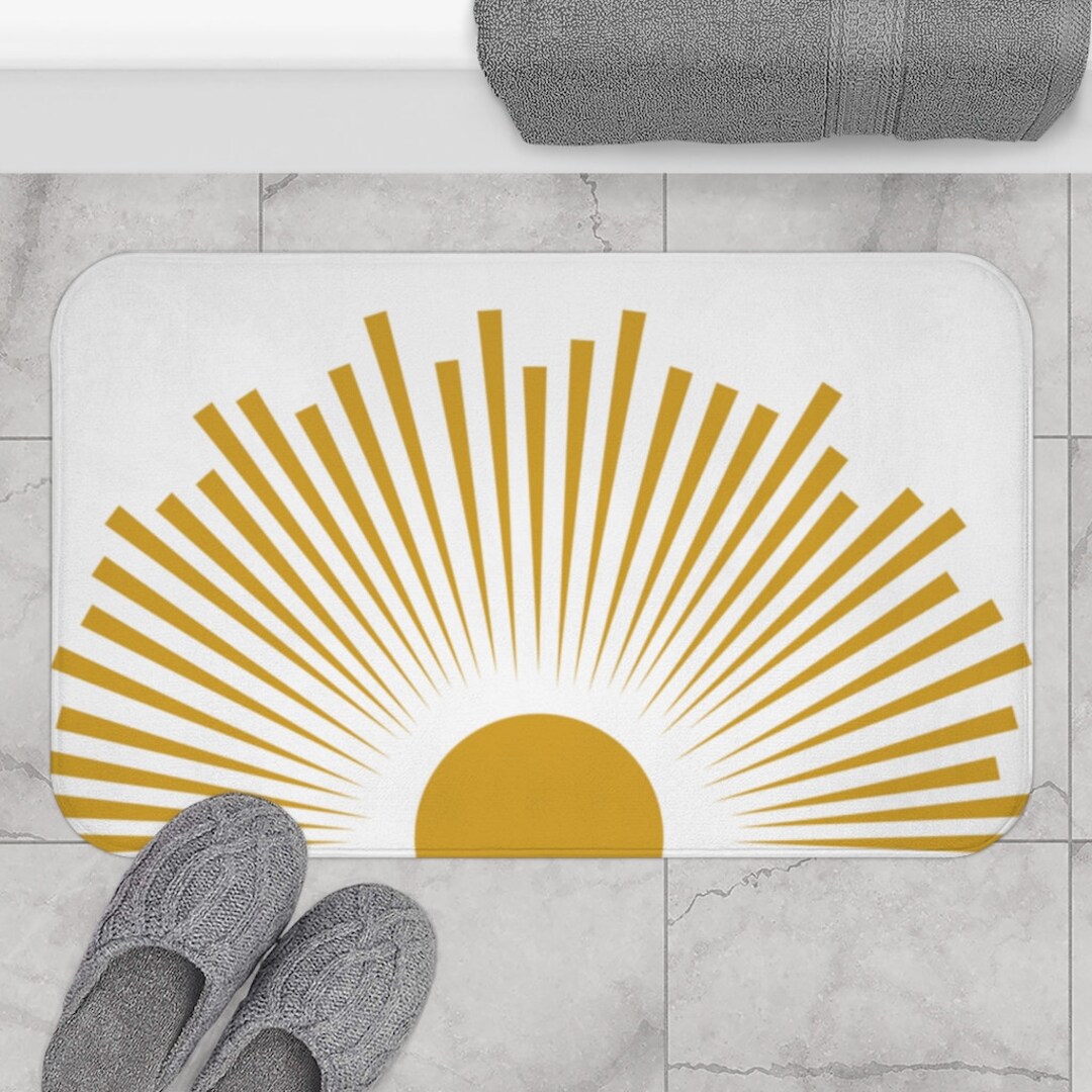 Boho Bath Mat, Mid Century Modern Sunburst Bohemian Bath Rug, Boho Chic ...