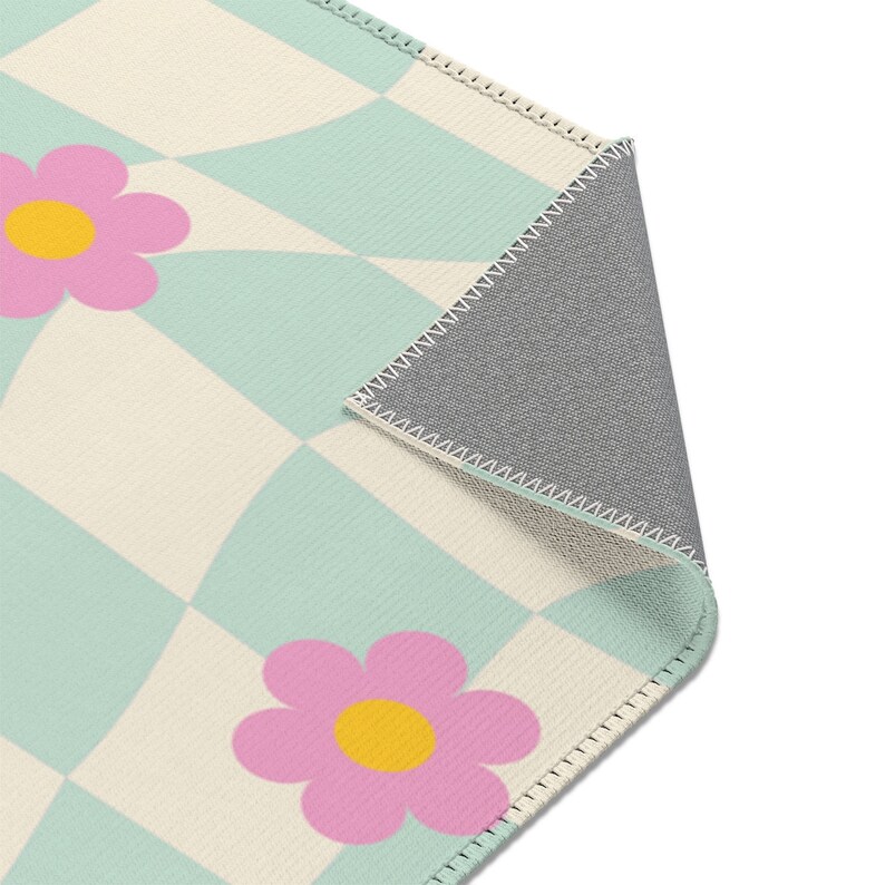 Green Yellow Checkered Rug, Checkerboard Flower Rug, Cute Rug, Danish ...