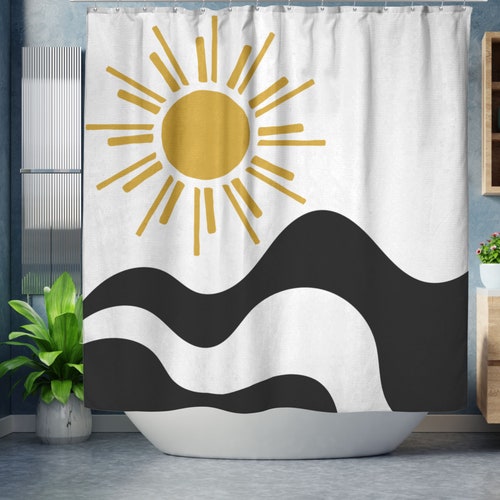 Boho Shower Curtain Mid Century Modern Abstract Sunrise And Etsy