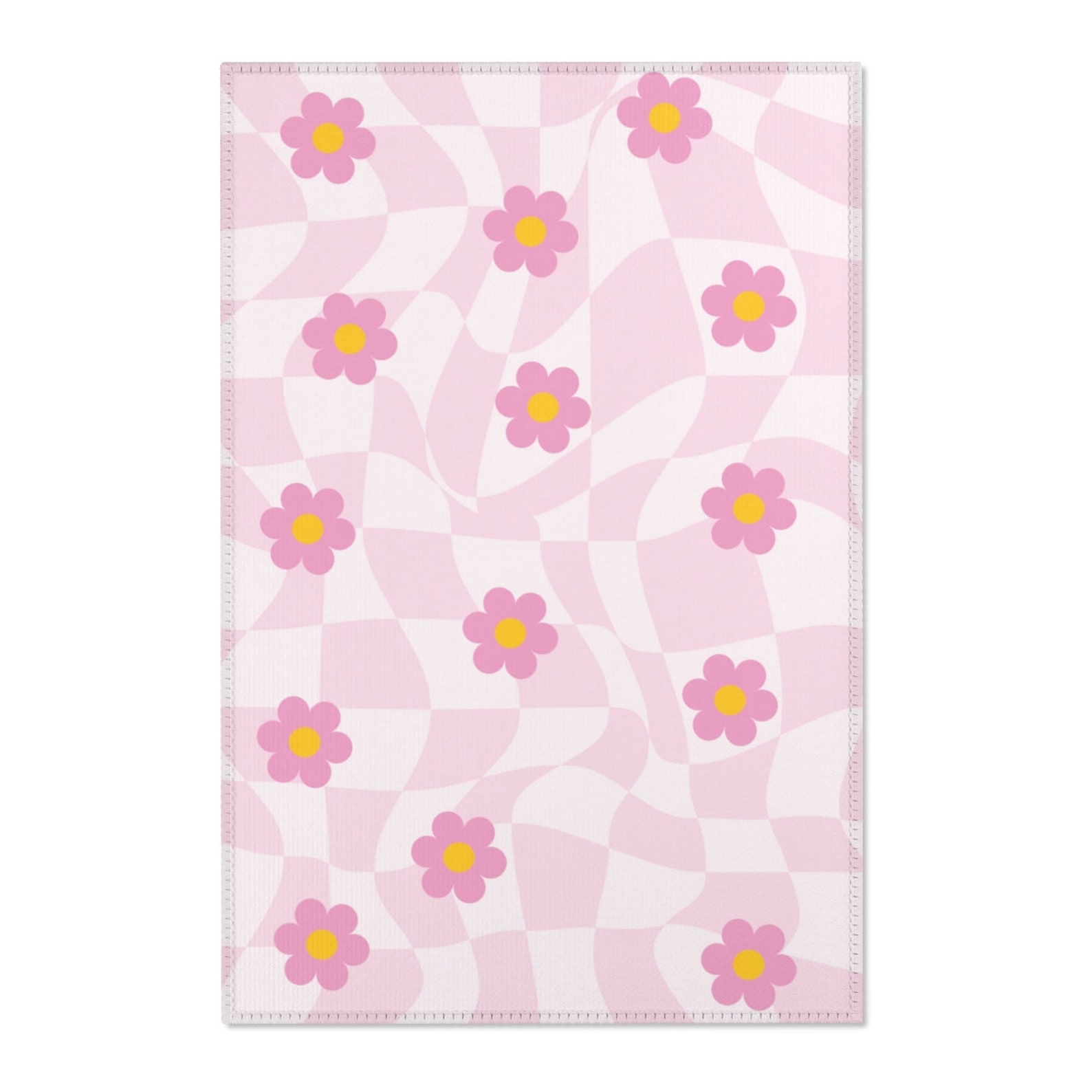 Pink Checkered Rug Checkerboard Flower Rug Cute Rug Danish - Etsy