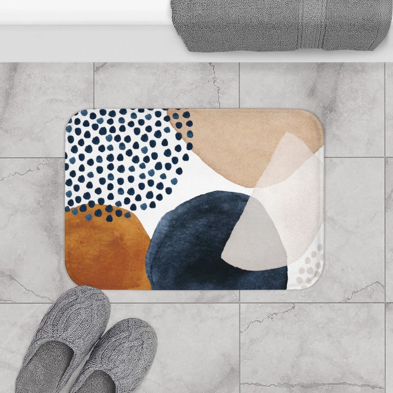 Abstract Art Bath Mat, Non-slip Modern Boho Chic Bath Rug With Organic ...