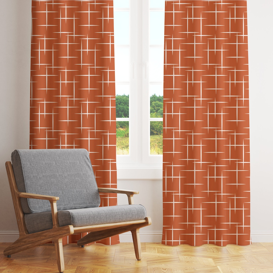 Mid Century Modern Curtains, Retro Boho Blackout Curtains, Terracotta ...