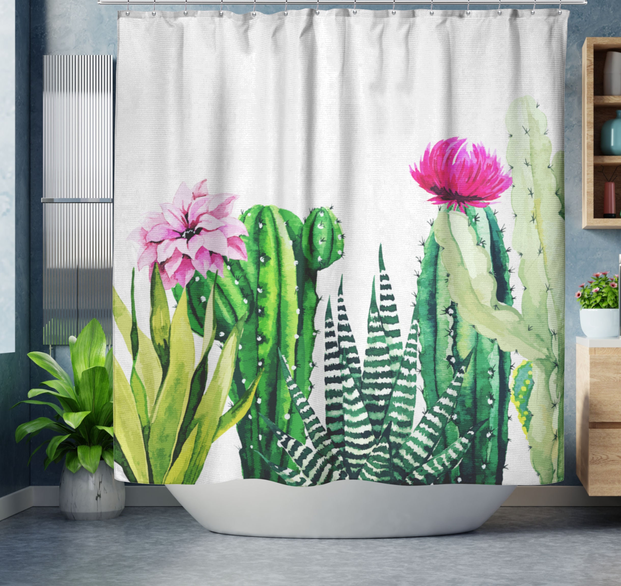 Cactus Shower Curtain Succulent Botanical Shower Curtain Etsy