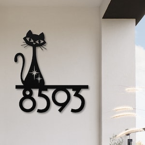 Mid Century Modern Custom House Number Sign, Mcm Atomic Cat Starburst ...