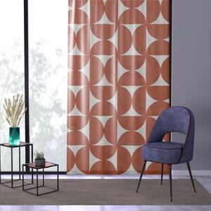 Mid Century Modern Curtains, Retro Boho Blackout Curtains, Terracotta Burnt Orange Geometric ...