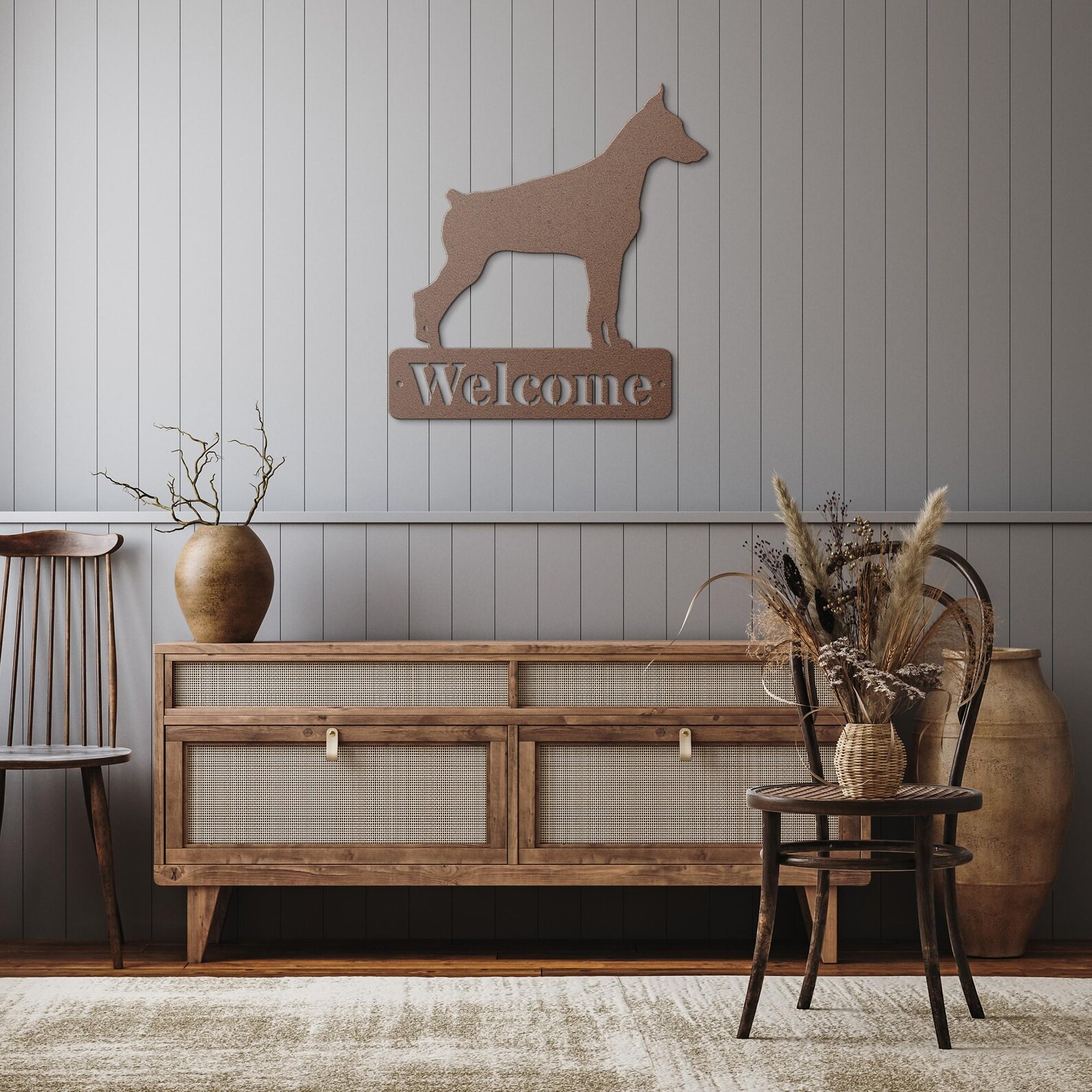 Doberman Gifts, Welcome Sign, Custom Doberman Pinscher Silhouette Metal ...