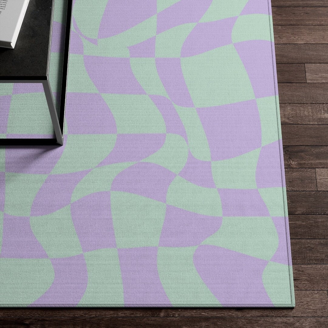 Green Purple Checkered Rug, Trippy Rug, Funky Rug, Optical Illusion ...
