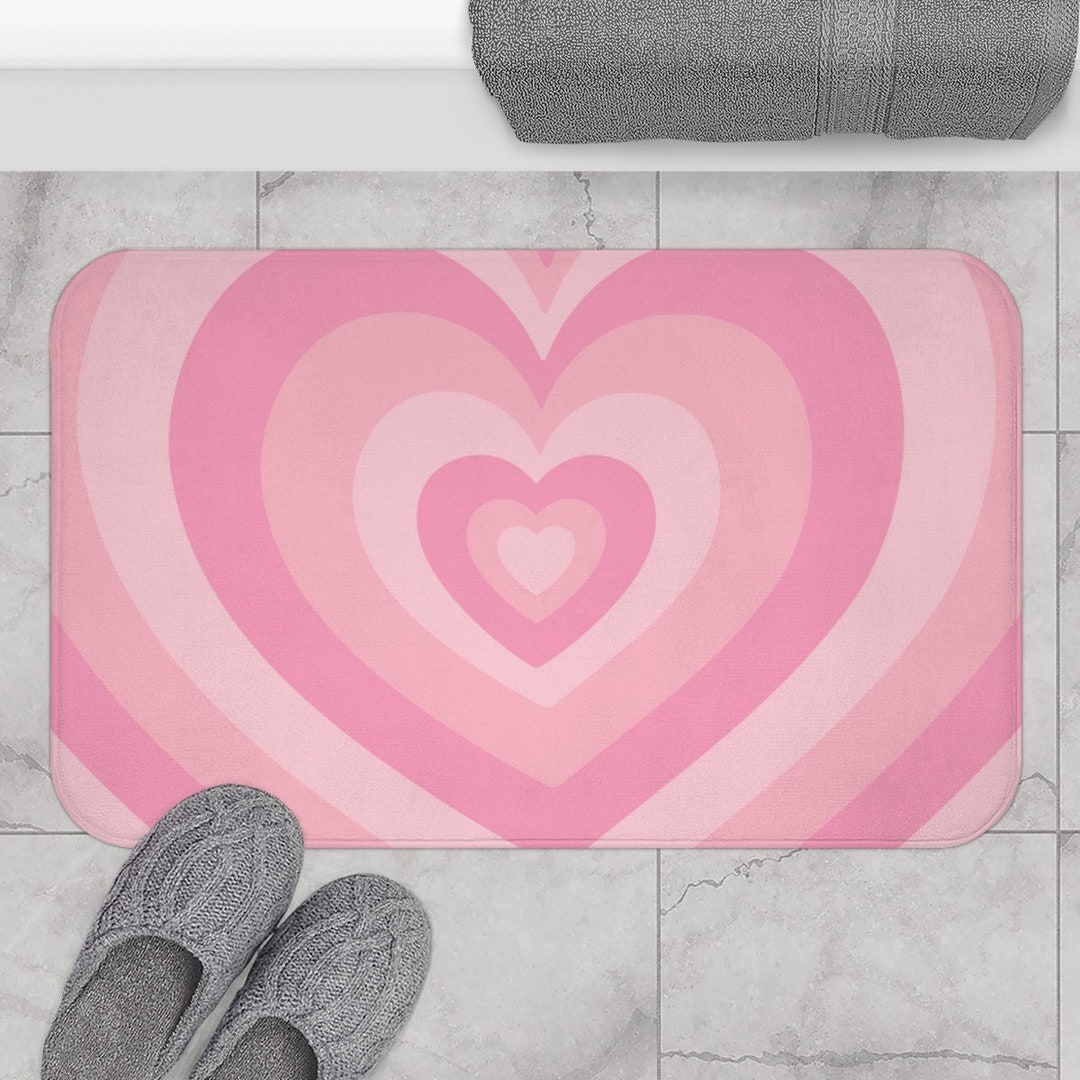 Pastel Pink Hearts Indie Aesthetic Boho Bath Rug, Retro Bath Mat ...