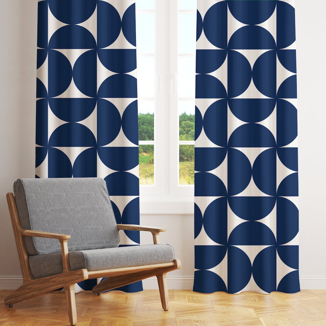 Mid Century Modern Curtains, Retro Boho Blackout Curtains, Mcm Navy ...