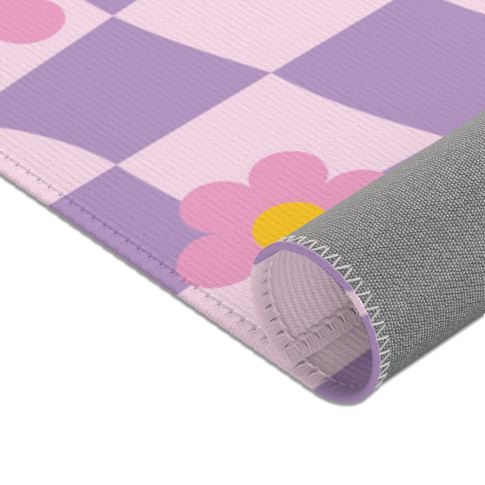 Purple Pink Checkered Rug Checkerboard Flower Rug Cute Rug - Etsy