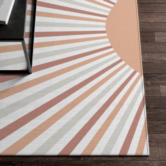 Boho Rug Mid Century Modern Sun Area Rug Pink and White | Etsy