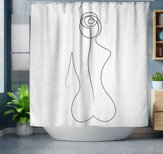 Abstract Art Shower Curtain Minimalist Line Art Boho Shower | Etsy