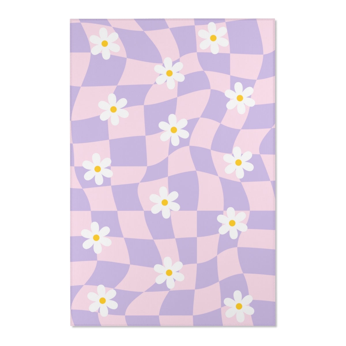 Checkered Rug, Purple Blush Pink Checkerboard Daisy Flower Rug, Cute ...