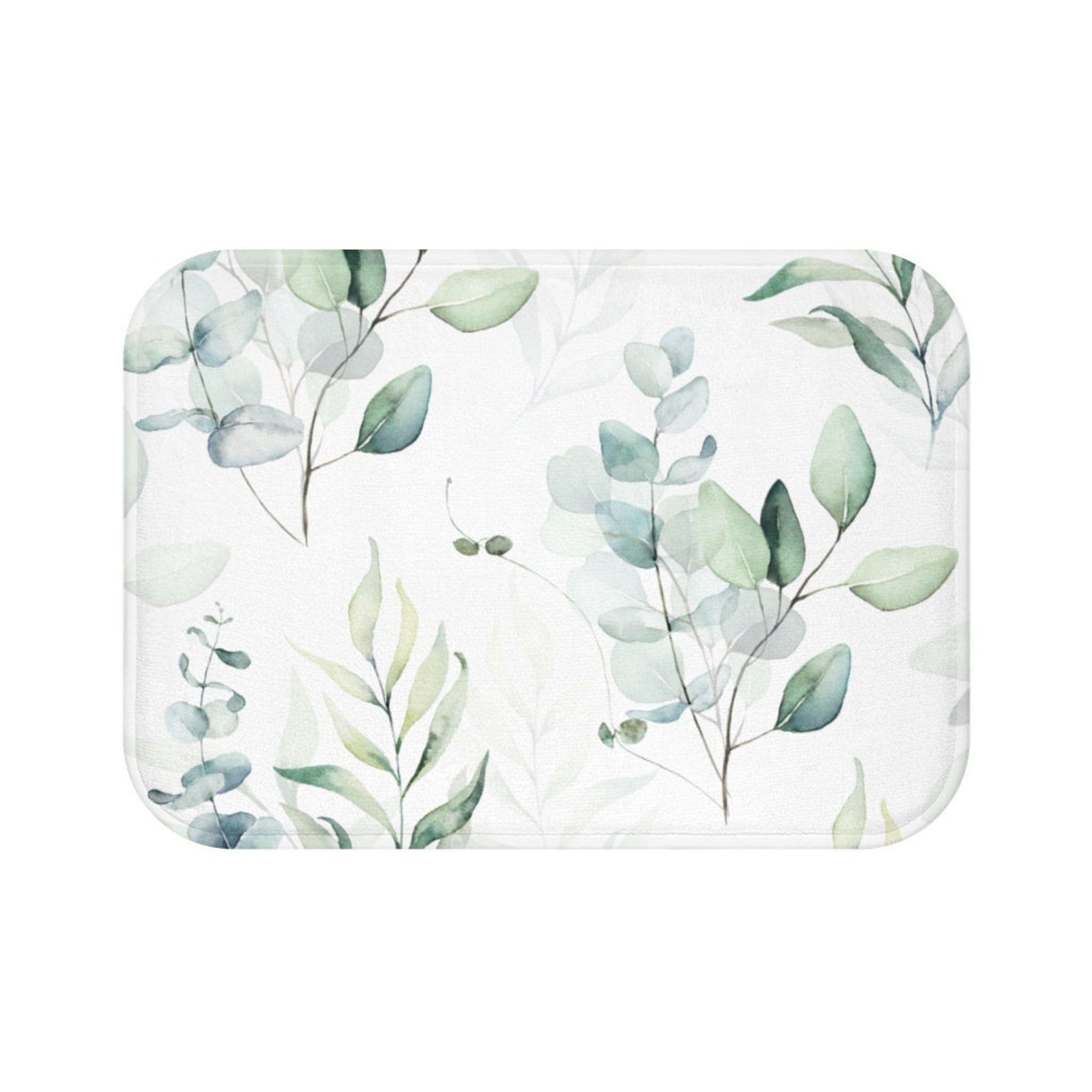 Elegant Farmhouse Bath Mat Eucalyptus Botanical Green and - Etsy