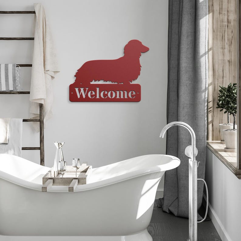 Long Haired Dachshund Welcome Sign, Custom Dachshund Gift, Personalized ...