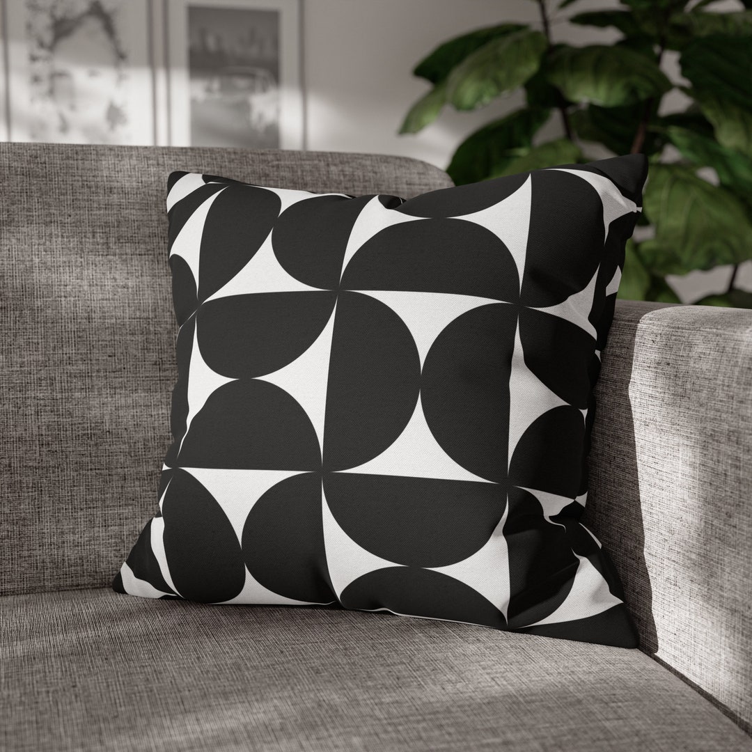 Boho Throw Pillow, Mid Century Modern Retro Throw Pillow Cover, Black ...