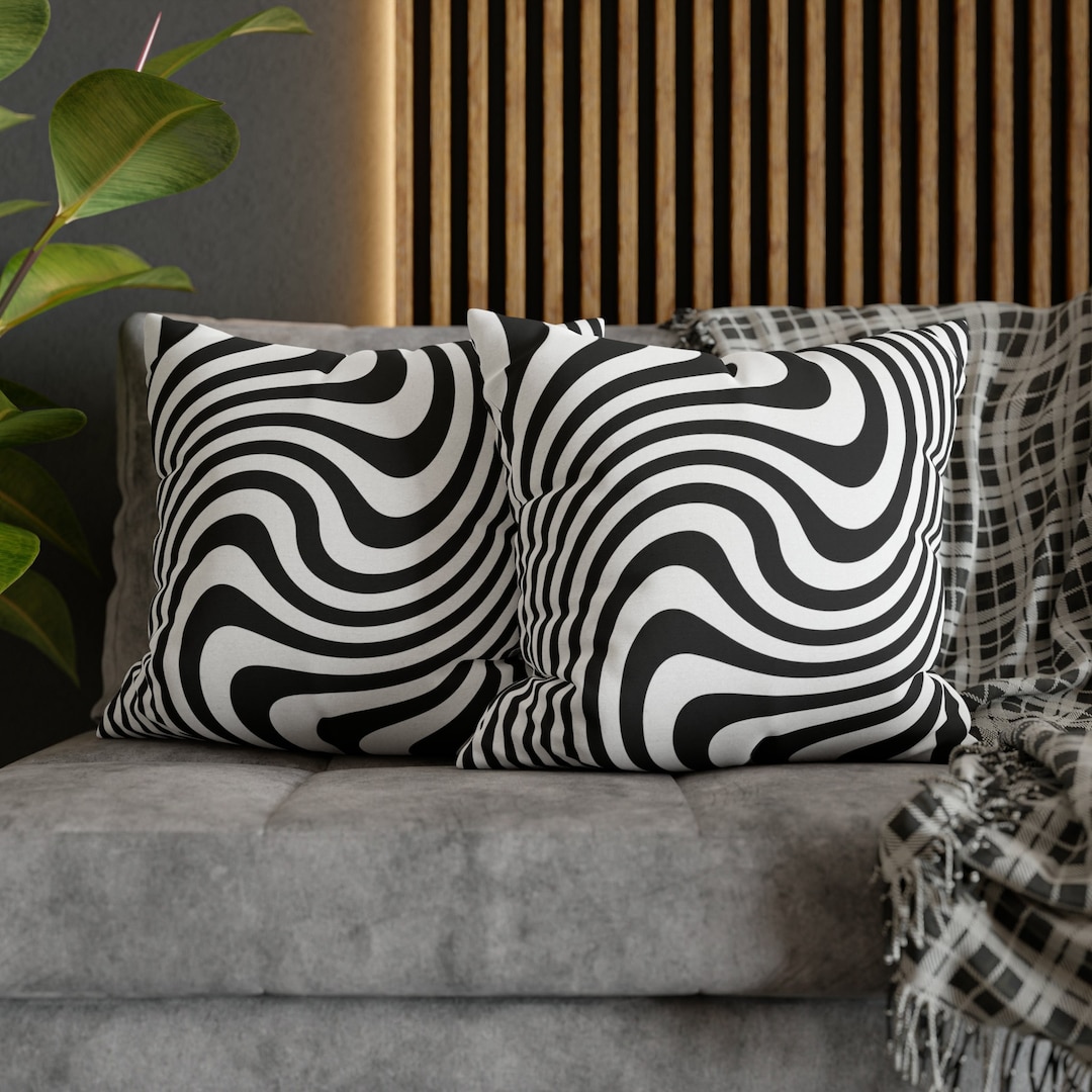 Black and White Funky Pillows, Preppy Room Decor, Trippy Pillow Cover ...