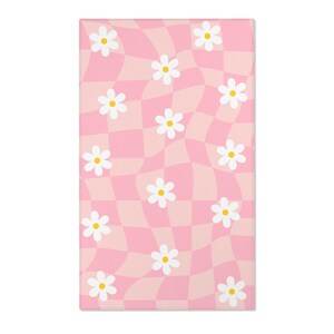 Pink Checkered Rug, Checkerboard Daisy Flower Rug, Preppy Room Decor ...
