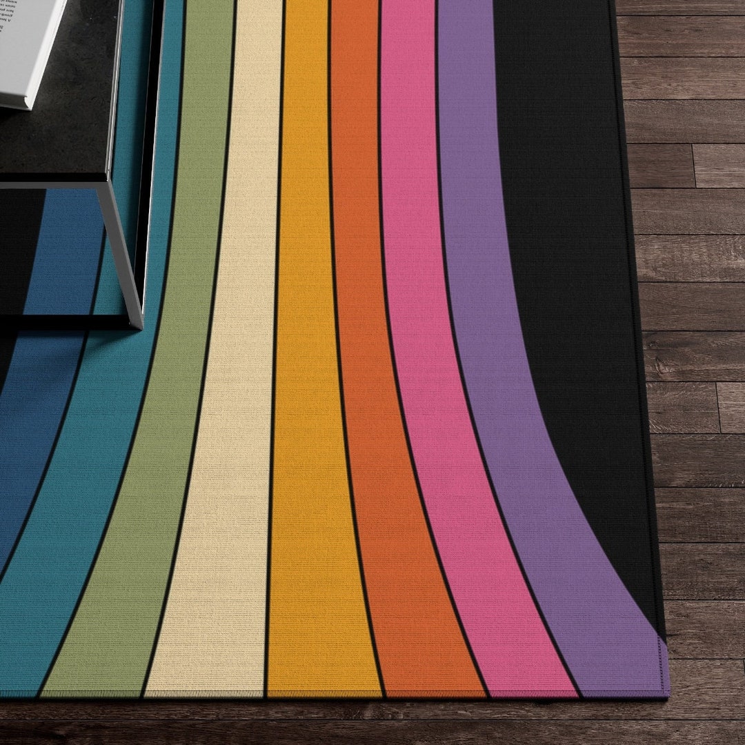 Retro Rug, 70s Rug, Funky Rug, Trippy Rug, Hippie Rug, Retro Rainbow ...