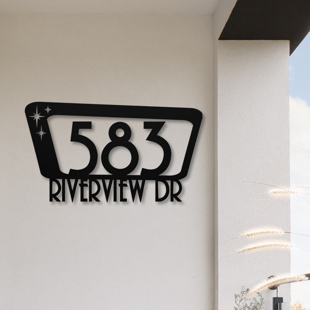 Mid Century Modern Custom Address Sign for House, Mcm Atomic Starburst ...