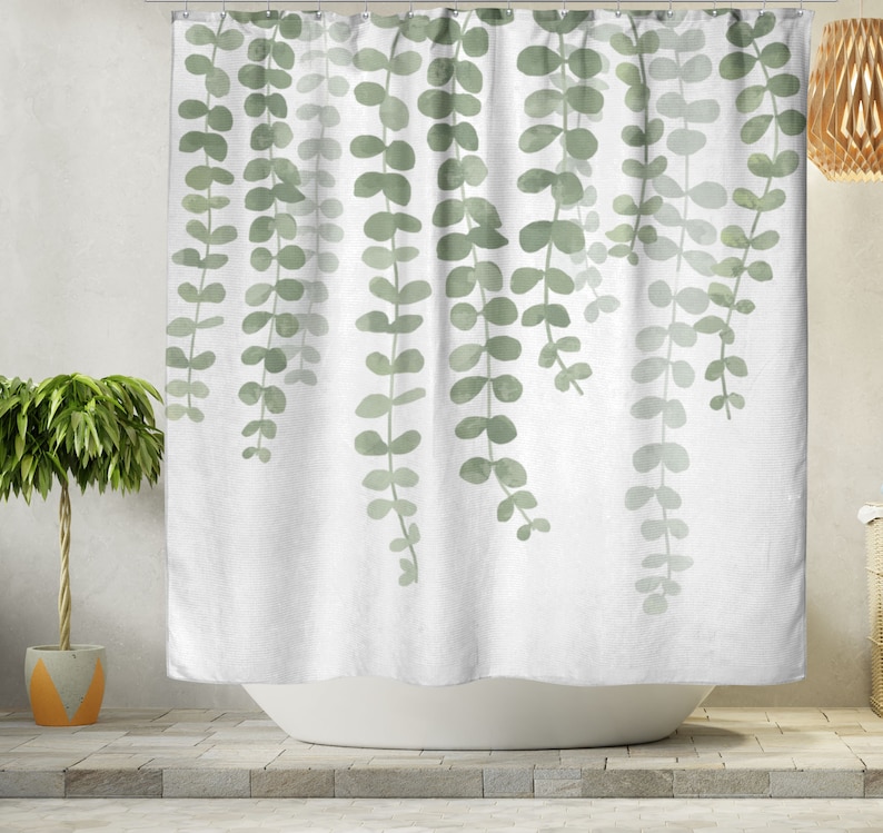 Watercolor Vines Green Shower Curtain Modern Minimalist - Etsy