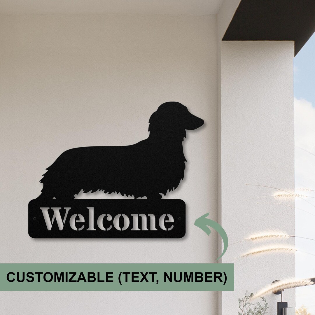 Long Haired Dachshund Welcome Sign, Custom Dachshund Gift, Personalized ...