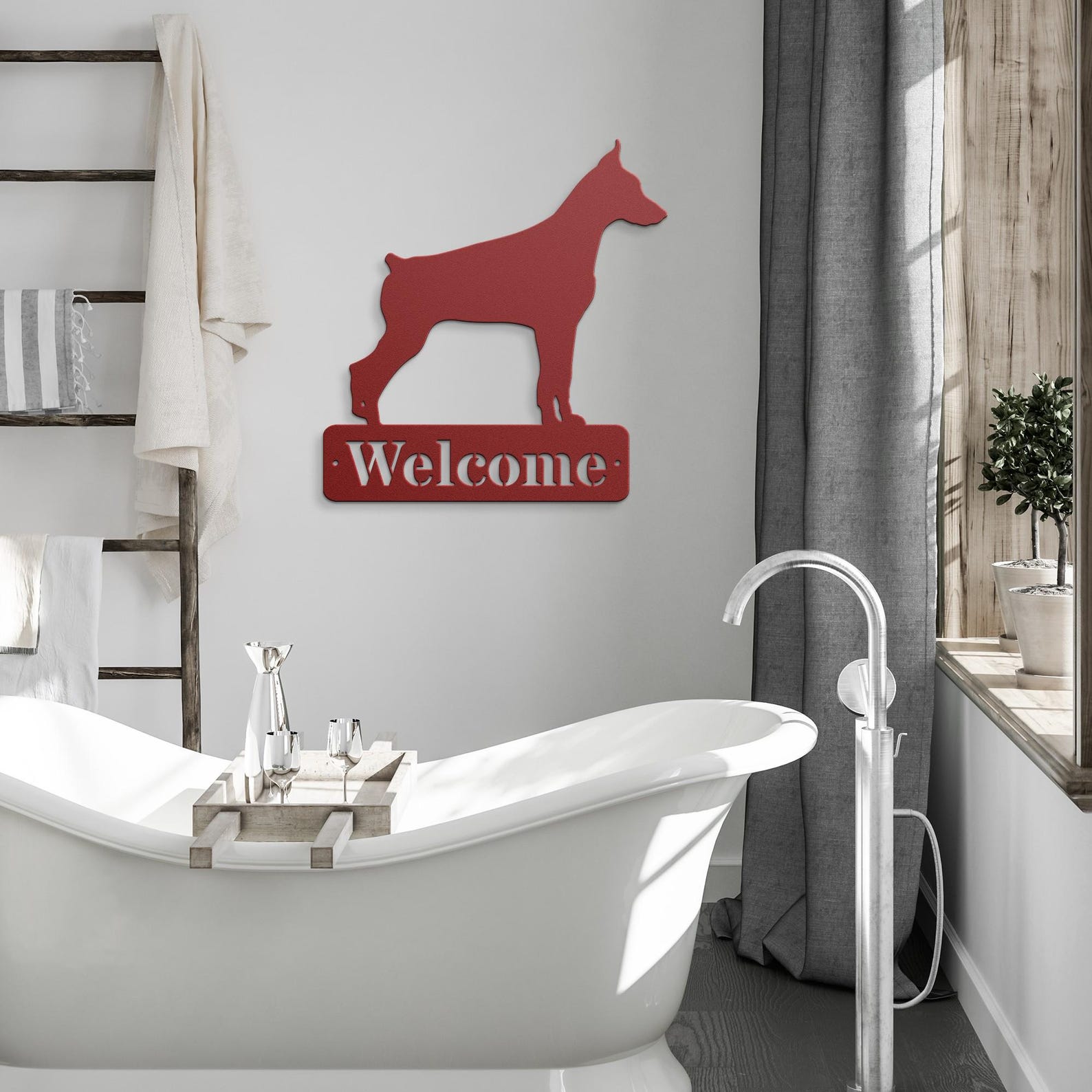 Doberman Gifts, Welcome Sign, Custom Doberman Pinscher Silhouette Metal ...