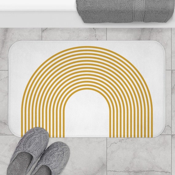 Boho Bath Mat Mustard Yellow Mid Century Modern Rainbow - Etsy