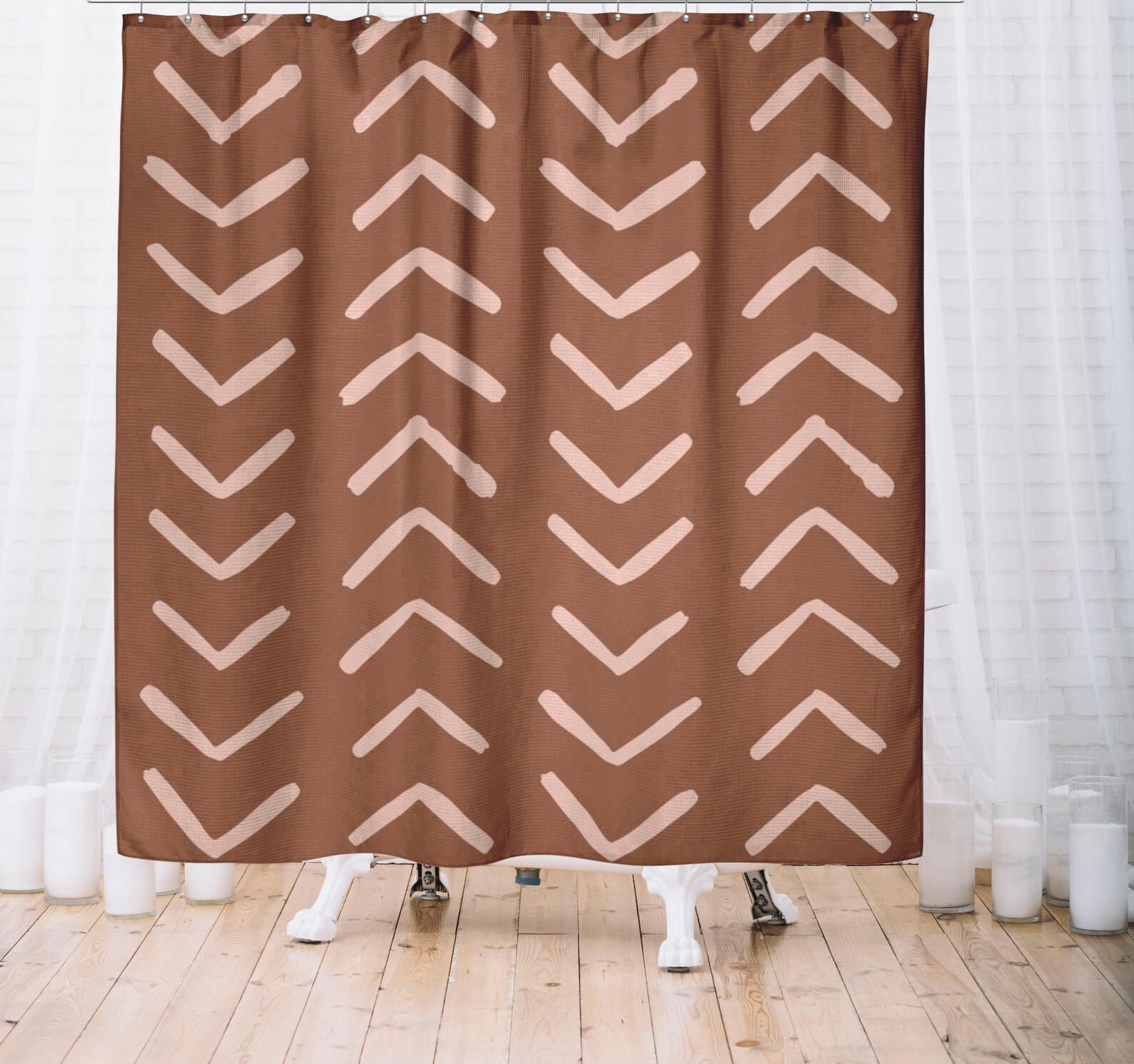 Rust and Pink Boho Shower Curtain Chevrons Mudcloth Print | Etsy