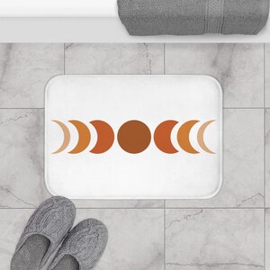 Moon Phases Boho Bath Mat, Burnt Orange Moons Bohemian Bath Mat, Boho ...