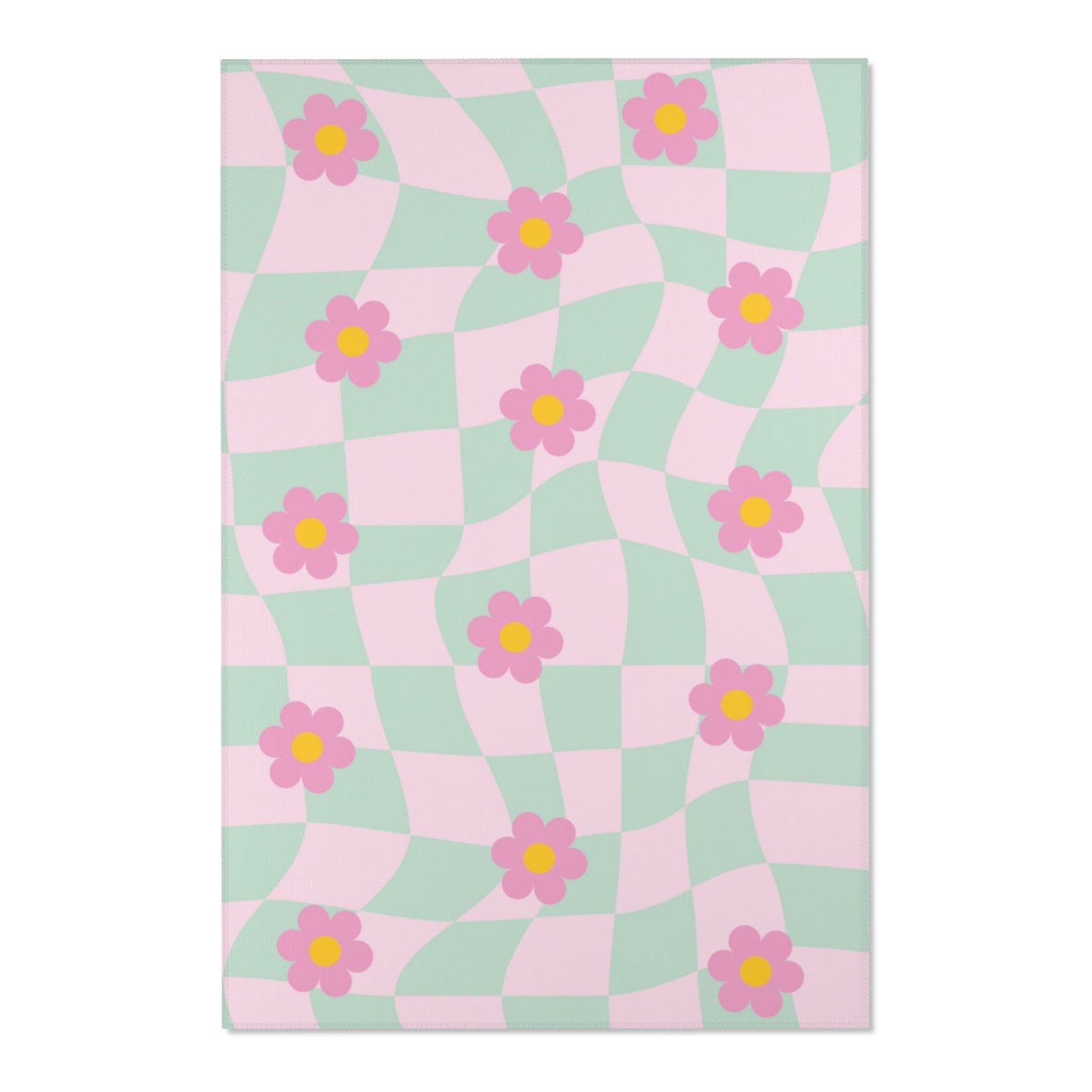 Checkered Rug Sage Green Blush Pink Checkerboard Flower Rug - Etsy