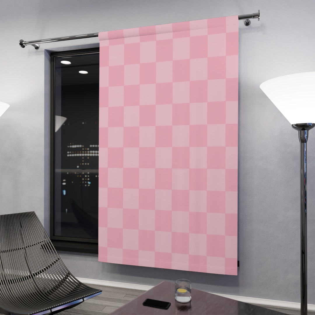 Checkered Curtains, Pink 90s Retro Blackout Curtains Bedroom, Preppy ...