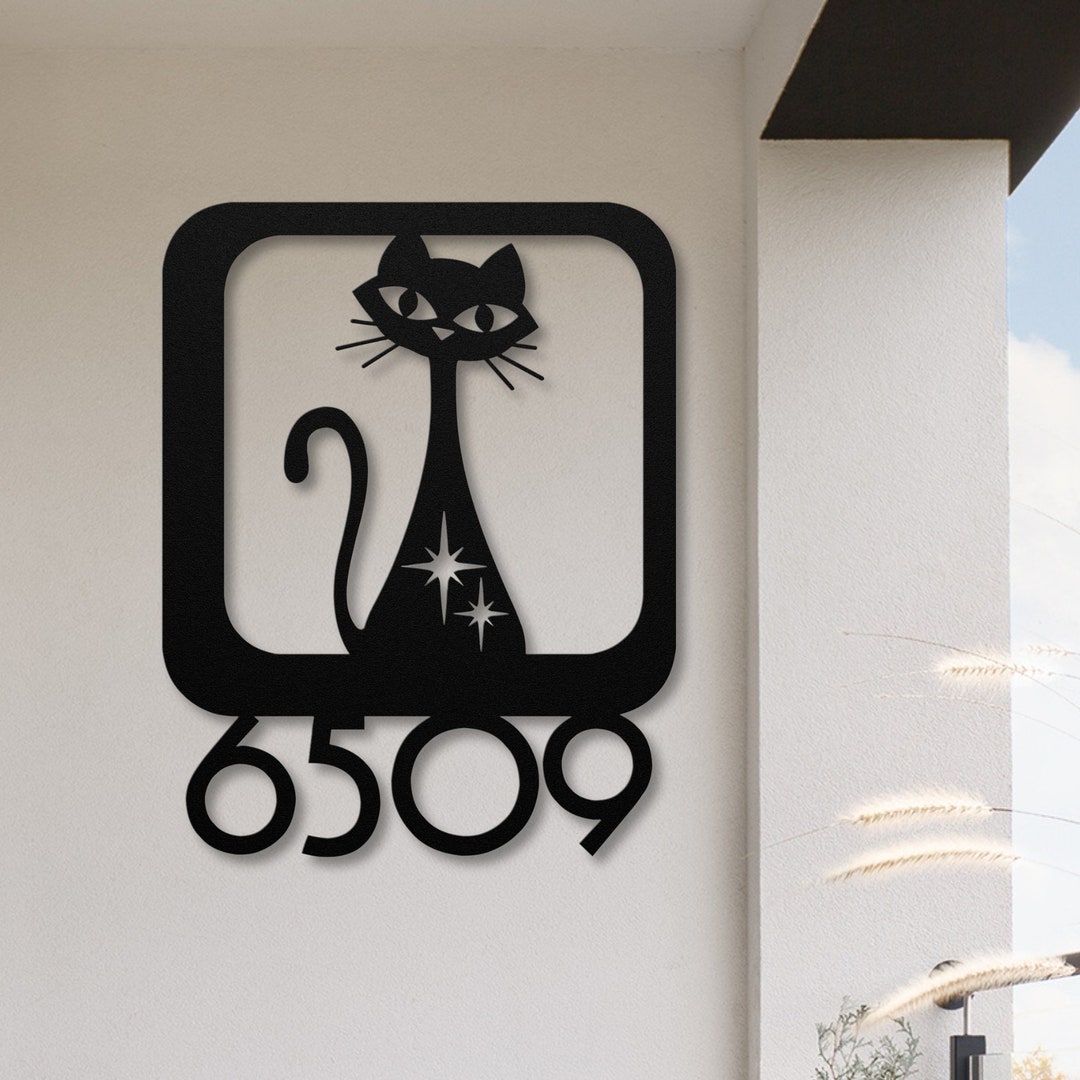 Mid Century Modern Custom House Number Sign, Atomic Cat Metal Address ...