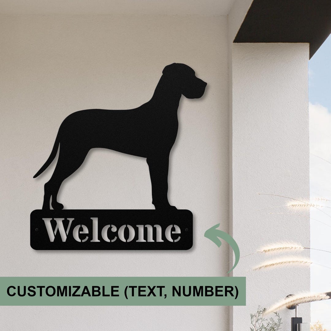 Great Dane Gifts, Welcome Sign, Custom Great Dane Art Silhouette Metal ...