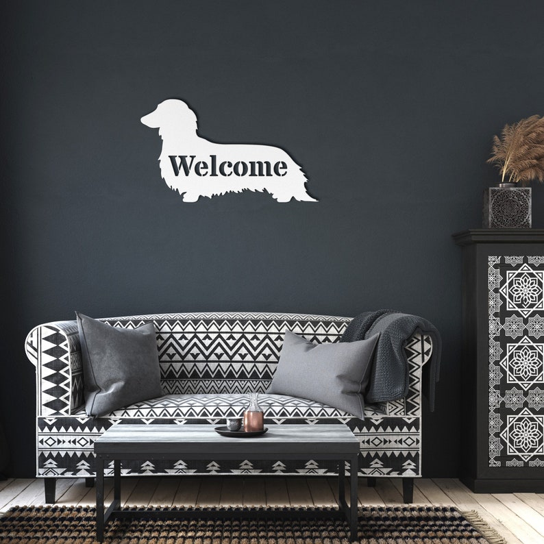 Long Haired Dachshund Welcome Sign for Front Porch, Dachshund Gift ...