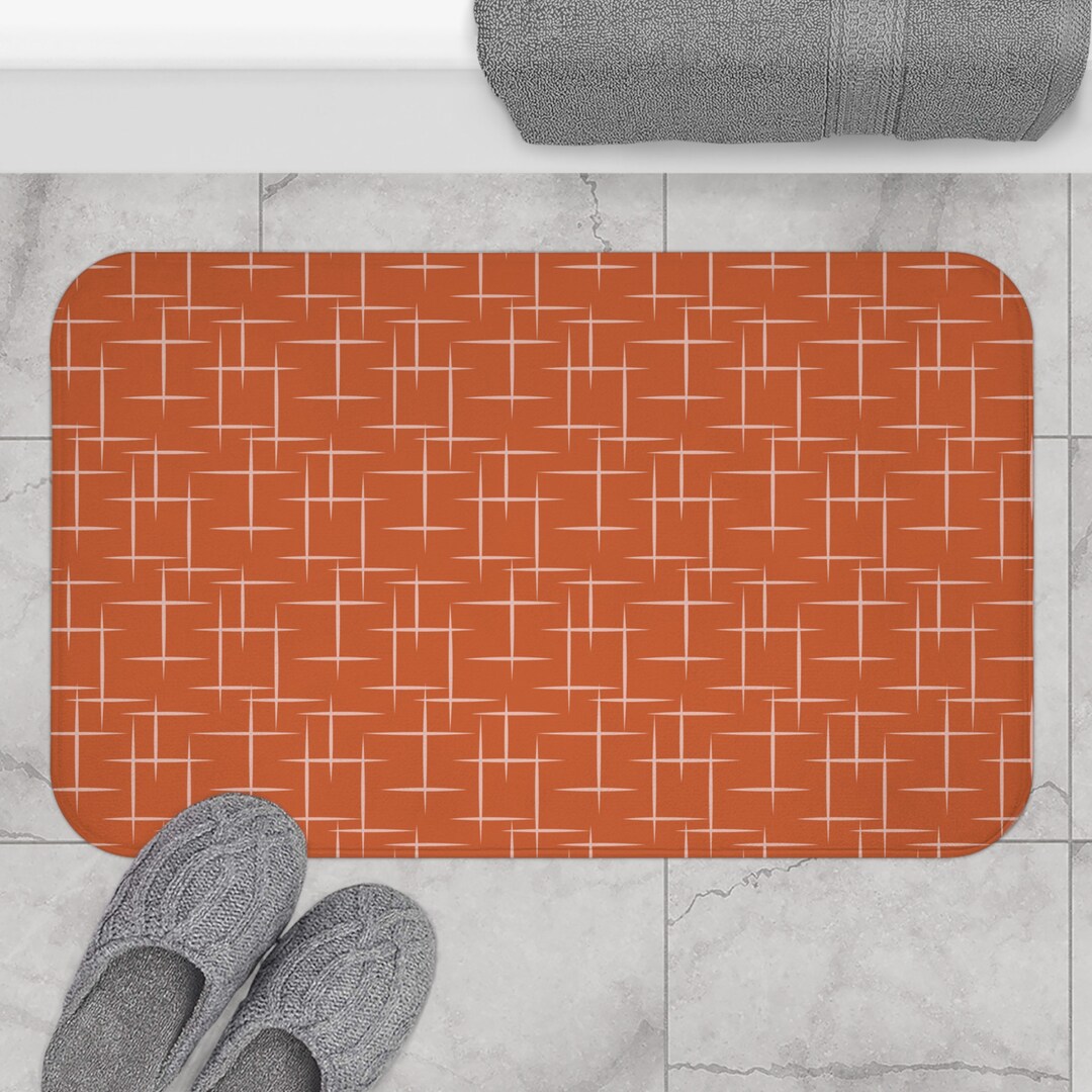 Retro Bath Mat, Atomic Starburst Terracotta Pink Mid Century Modern ...