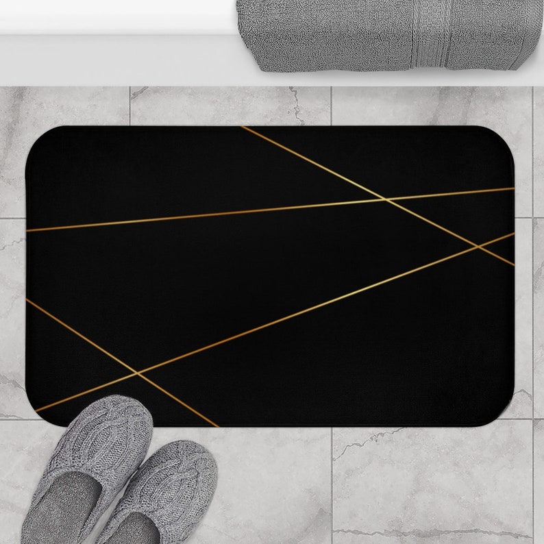 Minimalist Geometric Bath Mat Black and Gold Brown Modern - Etsy