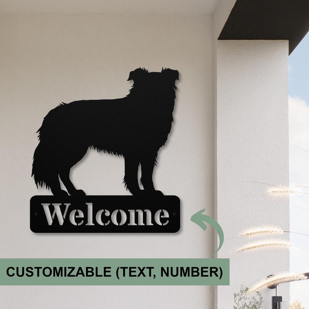 Border Collie Gifts, Welcome Sign, Custom Border Collie Outline Signs ...