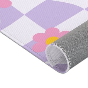 Purple Checkered Rug, Checkerboard Flower Rug, Cute Rug, Danish Pastel ...